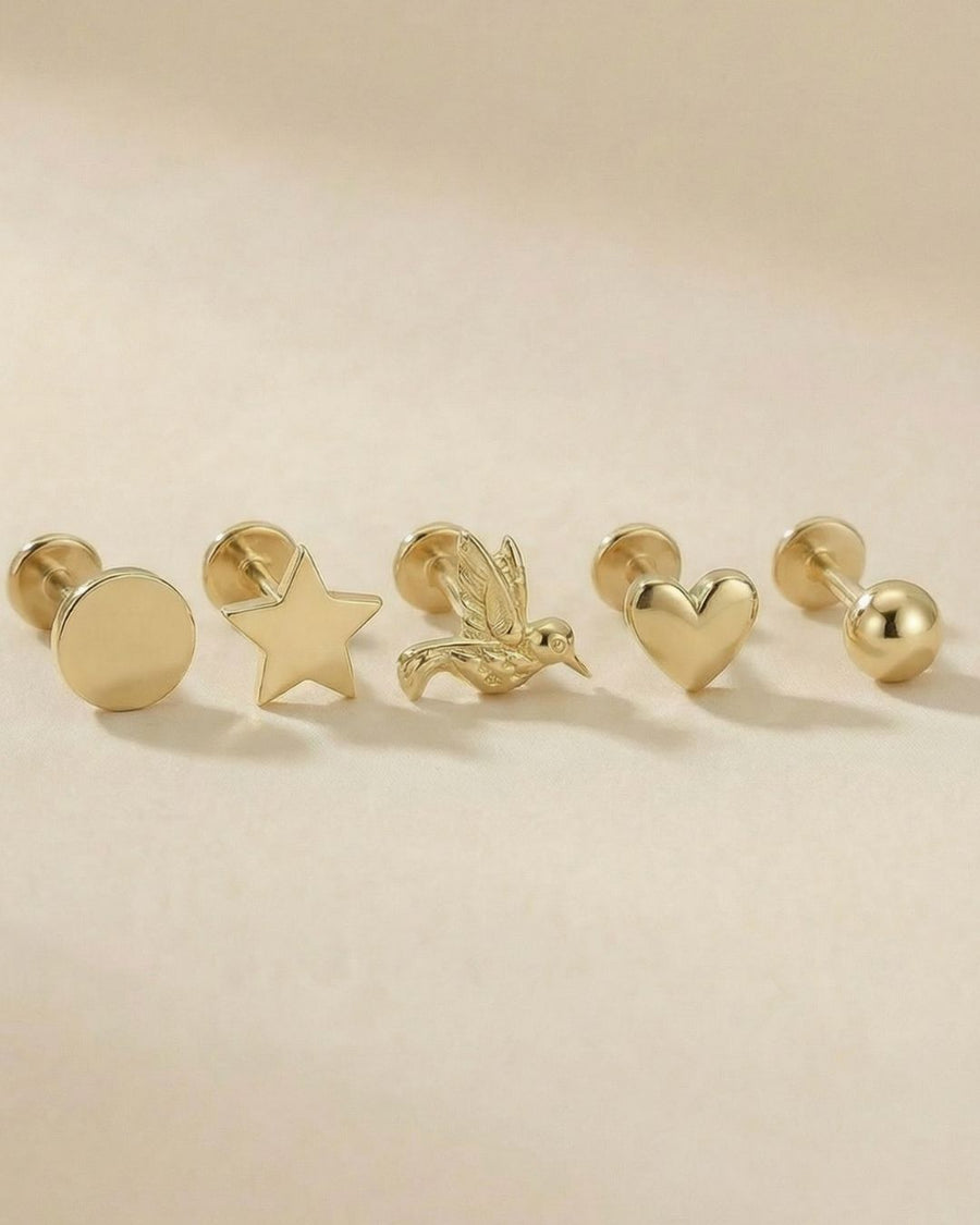 14K Gold Flat Back Studs & Cartilage Earrings, 14 Karat Solid Gold Flat ...